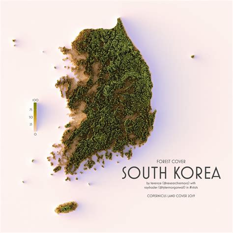 Forest Cover Map Of South Korea Using Data From Maps On The Web
