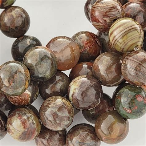 Rainforest Agate Beads Earth Tone Gemstone Natural Smooth Round Beads