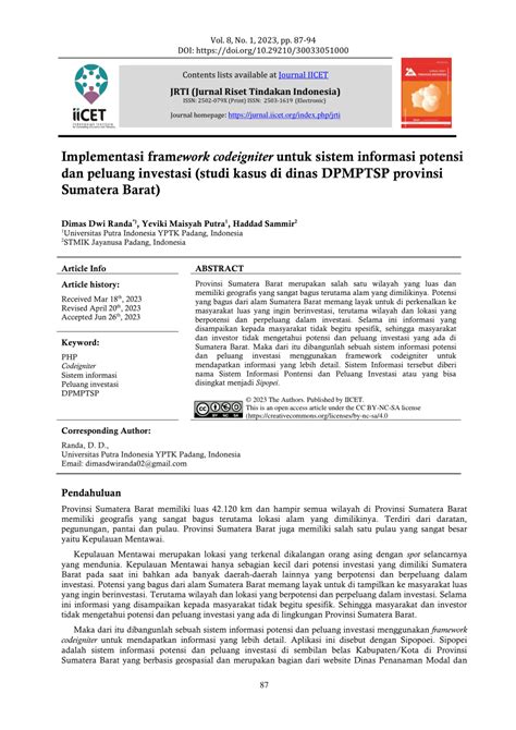 PDF Implementasi Framework Codeigniter Untuk Sistem Informasi Potensi Dan Peluang Investasi