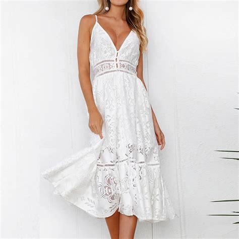 Buy Sundress 2018 Summer White Lace Dress Women Sexy