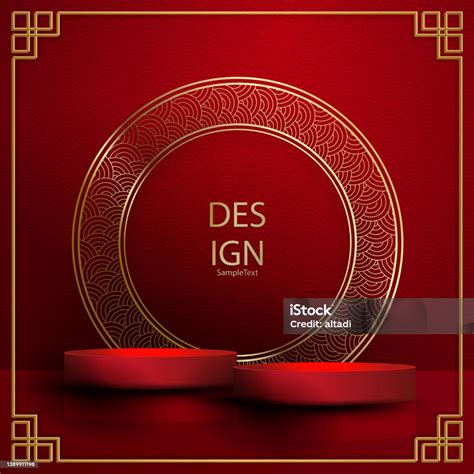 골판지 골드 톤의 테두리가 있는 그림 프레임 빨간색 배경의 둥근 무대 1위에 대한 스톡 벡터 아트 및 기타 이미지 1위 구도 국경 Istock