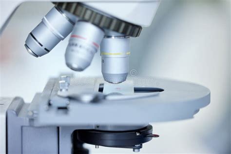 Microscope Closeup Laboratory And Science With DNA For Blood Test