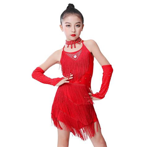 Anineo Fringe Sequin Dress For Girls Cha Cha Jazz Dance Clothing Tassel