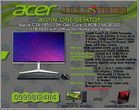 Acer All In One Desktop Pc Aspire C Th Gen Core I Postads Ph