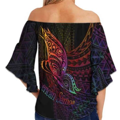American Samoa Off Shoulder Wrap Waist Top Butterfly Polynesian Style