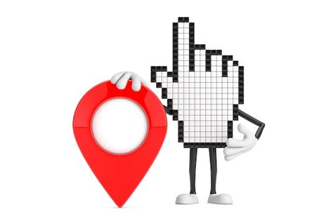 Premium Photo Pixel Hand Cursor Mascot Person Character With Red Map
