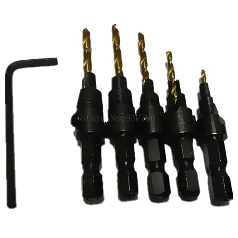 5pcs Hss Countersink Drill Bit Set Titanium Coated Hex 1 4 Shank Allen