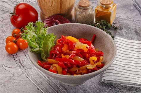 Premium Photo Diced Raw Bell Red And Yellow Pepper