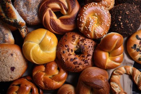 Panes Coloridos Y Sabrosos Como Bagels Y Bollos Stock De Ilustración