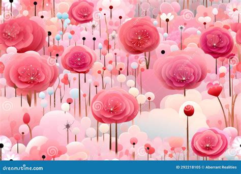 Pink Flowers In A Field With Clouds In The Background Stock