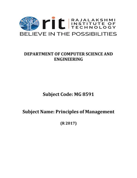 MG8591 POM UNIT 1 Notes DEPARTMENT OF COMPUTER SCIENCE AND