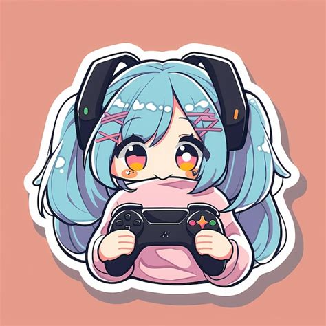 Premium Ai Image Minimal Japanese Kawaii Gamer Girl Chibi Anime Vector Art Sticker With Clean
