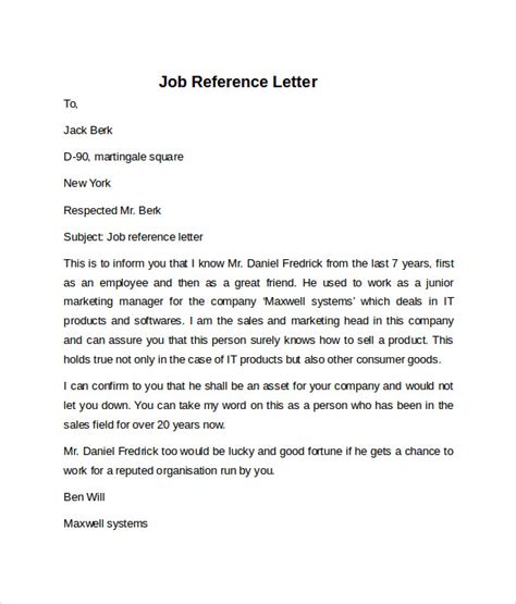 Free 12 Job Reference Letter Templates In Pdf