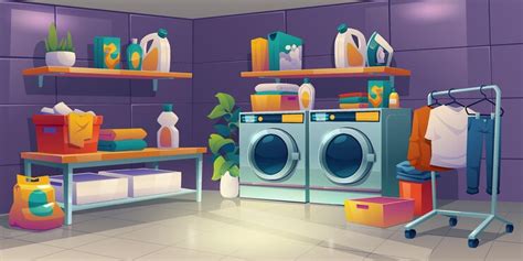 Premium Vector Cartoon Laundry Room Interior Design