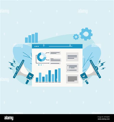 Digital Marketing With Data Analysis And Management Vector Illustration Flat Design Stock