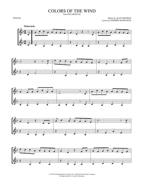 Disney Violin Sheet Music Colors Of The Wind