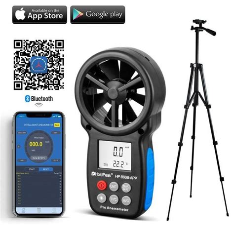 Numérique Portable anémomètre HOLDPEAK B APP Bluetooth Anémomètre avec thermomètre pour