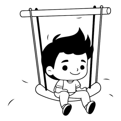 Un Chico Lindo En Un Columpio De Un Chico En Un Columbio Vector Premium
