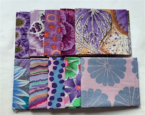 10 Fat Quarters Lavender Kaffe Fassett FQ 18 X 22 100 Cotton Quilt