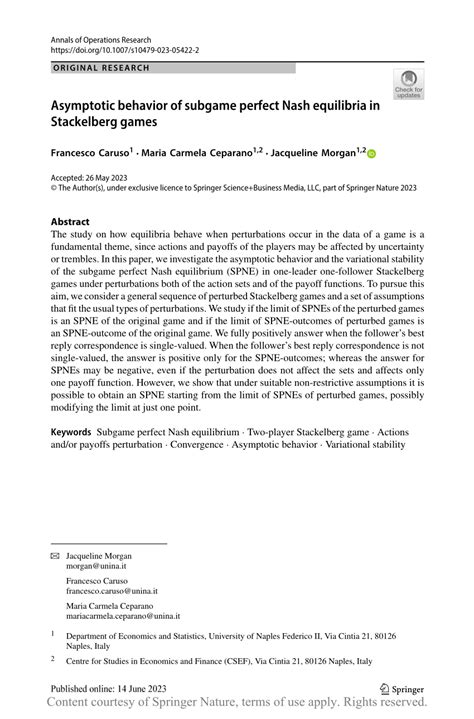 Asymptotic Behavior Of Subgame Perfect Nash Equilibria In Stackelberg Games Request Pdf