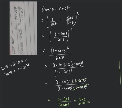 Prove That Operatorname{cosec} Theta Cot Theta {2} Frac{1 Cos Th