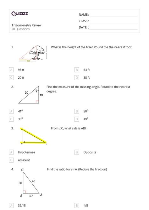 50 Trigonometry Worksheets For 9th Class On Quizizz Free And Printable