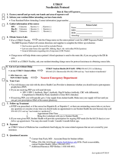 Fillable Online Utrgv Som Needlestick Protocol Form Fax Email Print