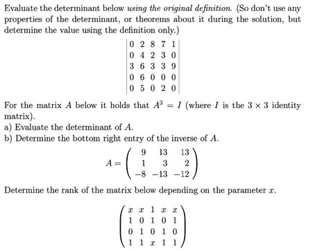 solved evaluate the determinant below using the original