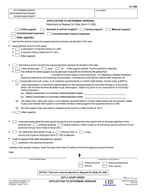 Fillable Online Fl 490 Application To Determine Arrears Fillable