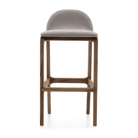 Ura Counter Stool In Teak Wood Finish Base And Upholstered Light Grey