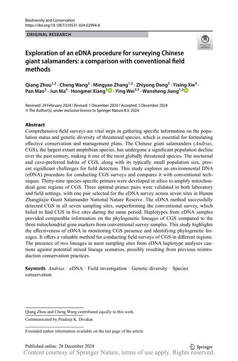 Exploration Of An Edna Procedure For Surveying Chinese Giant