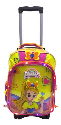Mochila Rodante Con Carrito Escolar Primaria Bely Y Beto D Transparente Con Luz Led De