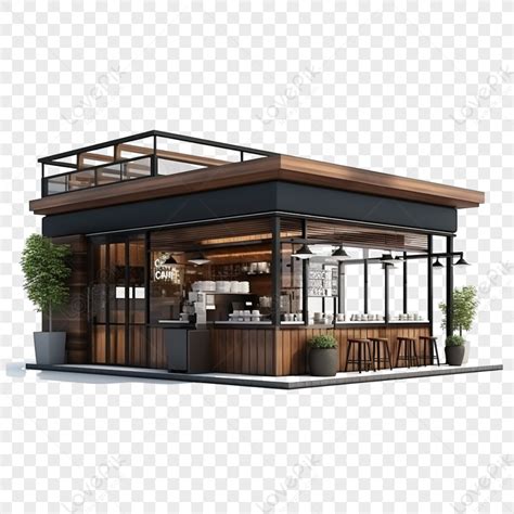 커피숍의 3d 렌더링 현대적인 커피숍 아늑한 카페 전면 전망의 3d 그림 카페숍 커피숍 또는 커피하우스 건물 3d 렌더링 Png