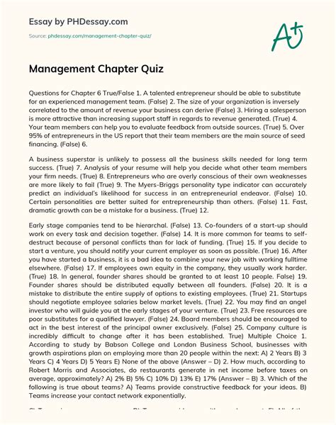 Management Chapter Quiz Personal And Analysis Example