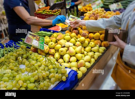 Fruit Trade People Buying Fruit In A Market Payment Concept Stock