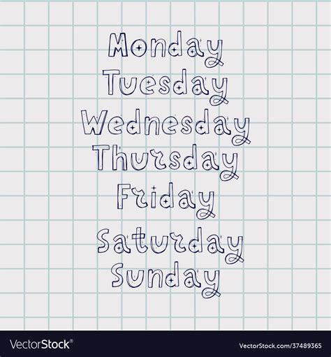 Handwritten Days Week Sunday Monday Tuesday Vector Image
