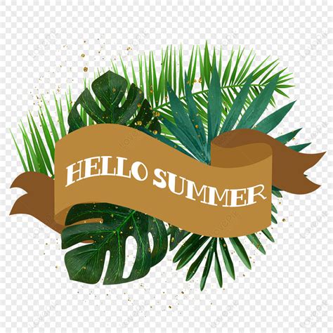 열대 여름 일러스트 안녕하세요 배너 자연 녹색골드황금 Png 일러스트 무료 다운로드 Lovepik