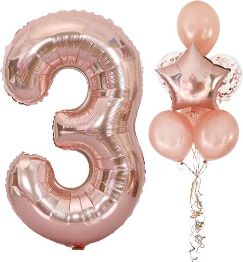 Kainsy 40 Inch Large Number Balloons Rose Gold Helium Foil Number 3