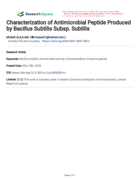 Pdf Characterization Of Antimicrobial Peptide Produced By Bacillus