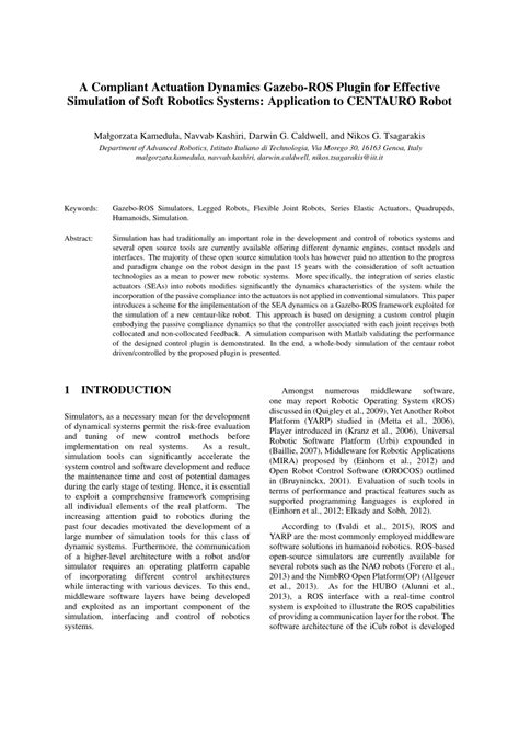 Pdf A Compliant Actuation Dynamics Gazebo Ros Plugin For Effective