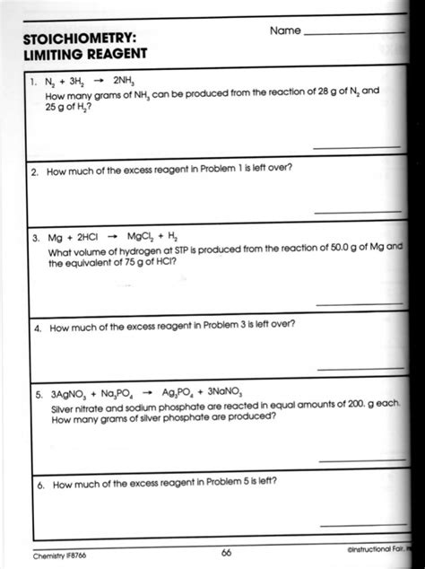 Stoichiometry Limiting Reagent Worksheets Answers