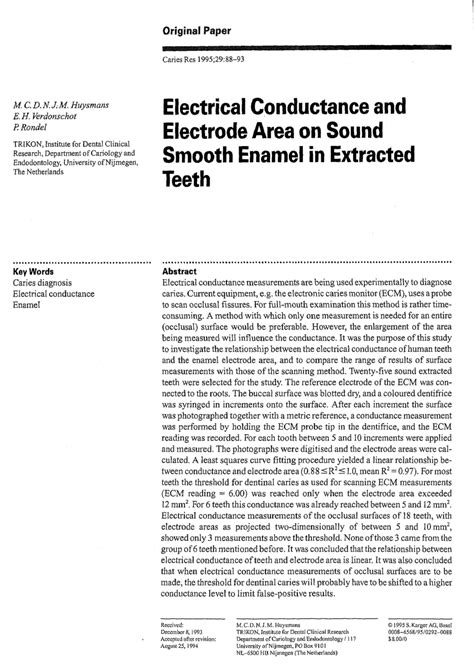 Pdf Electrical Conductance And Electrode Area On Sound Smooth Enamel