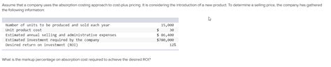 Solved Assume That A Company Uses The Absorption Costing Chegg