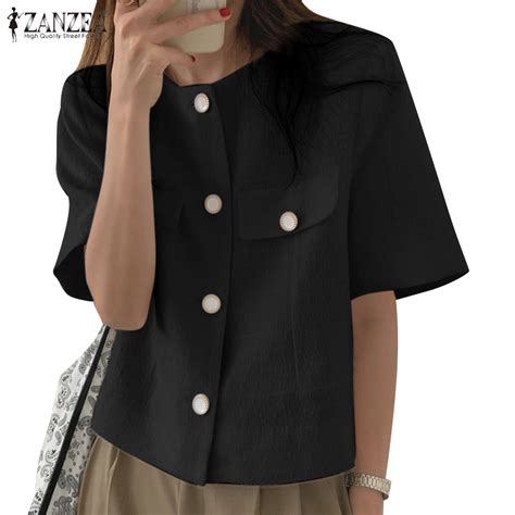 Zanzea Women Short Sleeve Jackets Buttons Elegant Casual Coat Outerwear