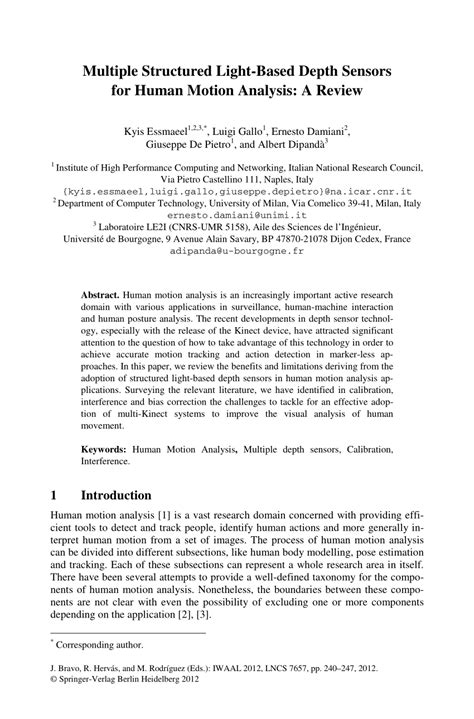 Pdf Multiple Structured Light Based Depth Sensors For Human Motion