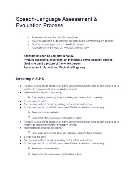 Assessments And Screenings Speech Language Assessment And Evaluation Process ∙ Assessments Can