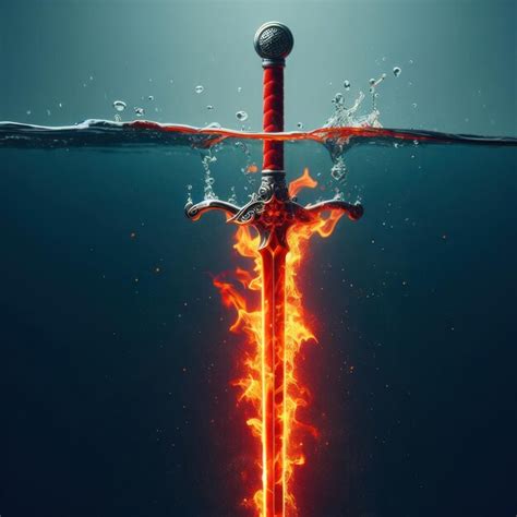 Premium Photo An Ancient Fiery Sword Underwater