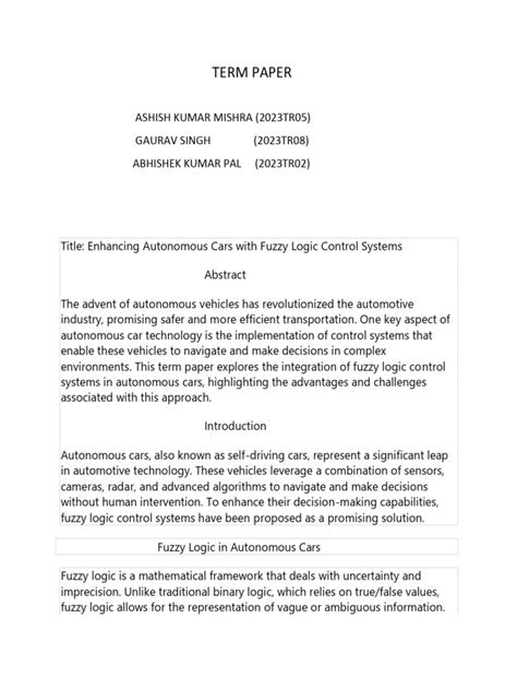 Term Paper Final Pdf Fuzzy Logic Decision Making