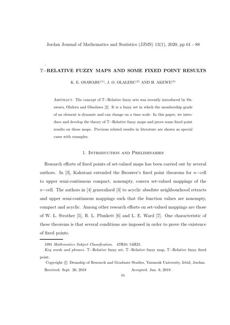 PDF TRELATIVE FUZZY MAPS AND SOME FIXED POINT RESULTS