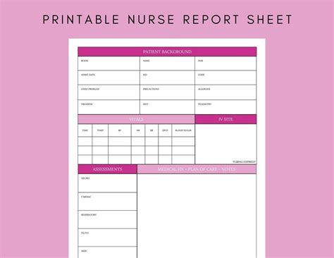 Nurse Report Sheet Nursing Shift Sbar Hand Off Report Printable Template Shift Planner Day And